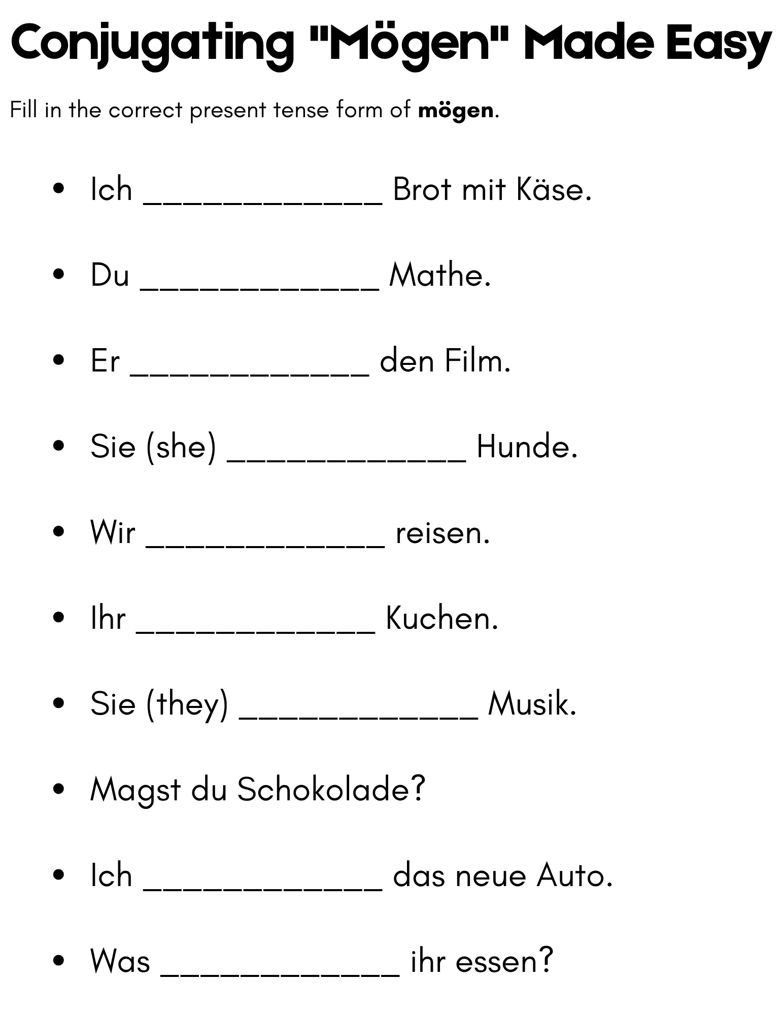 mogen verb conjugation german worksheets | Teaching Resources