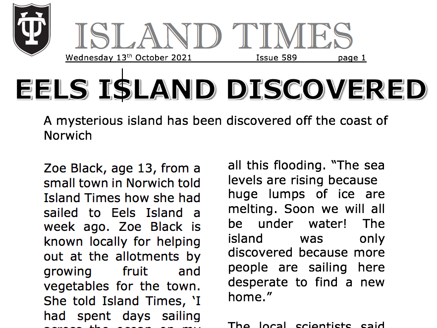 Floodland newspaper report marcus sedgwick year 4 talk for writing ...