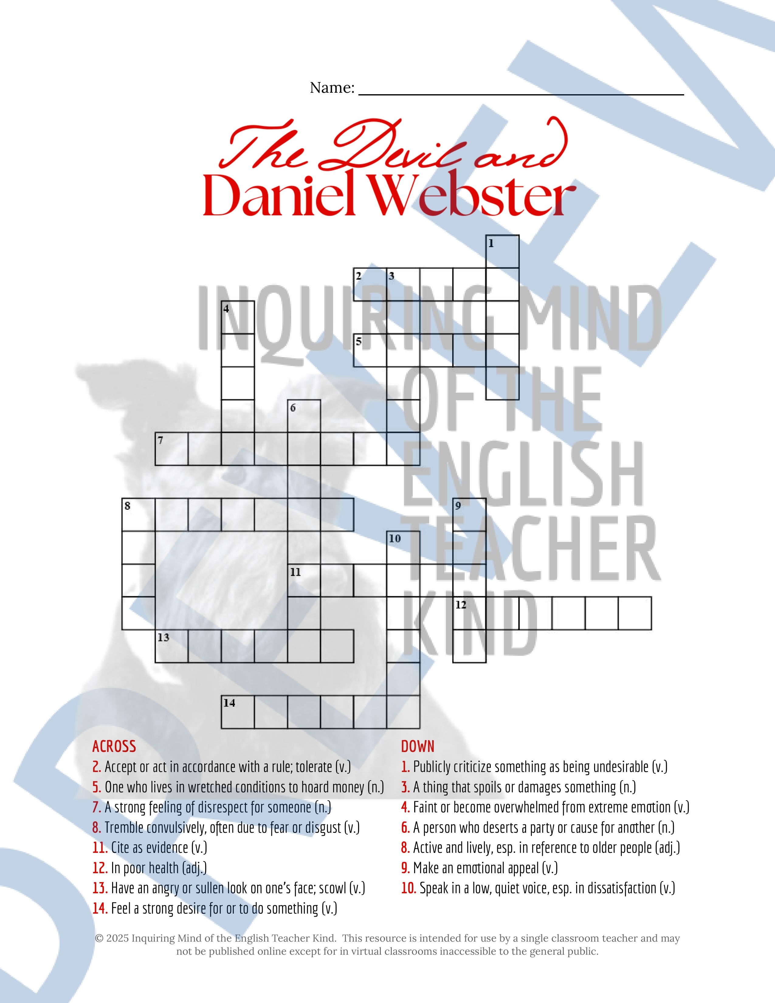 "The Devil and Daniel Webster" Vocabulary Games and Activities ...