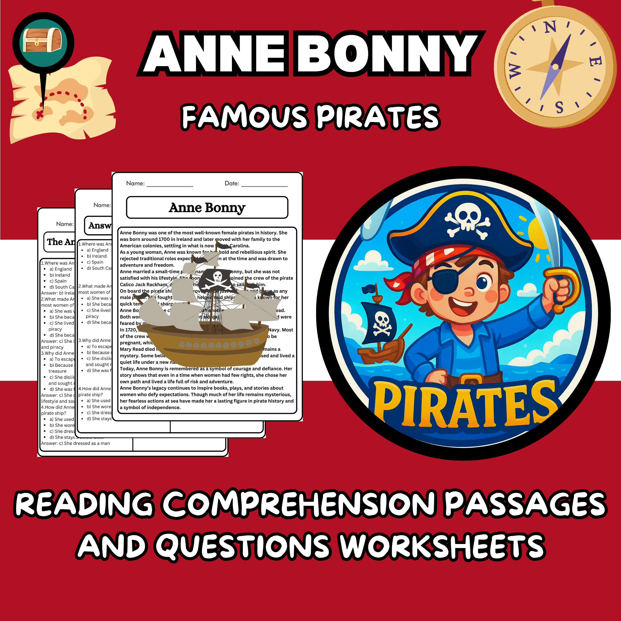 Anne Bonny - Famous Pirates Reading Comprehension Passages & Questions ...
