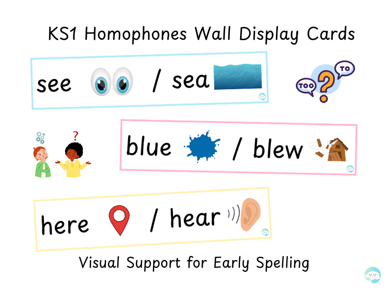 KS1 Homophones Wall Display Cards – Visual Support for Early Spelling ...