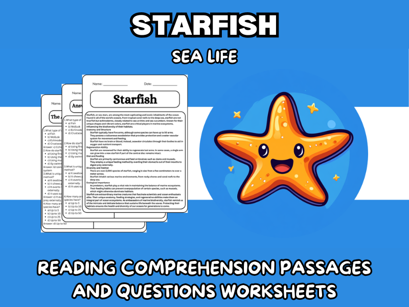 Starfish - Sea Life Reading Comprehension Passages & Questions ...