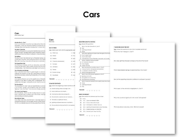 The Movie "Cars" | Teaching Resources