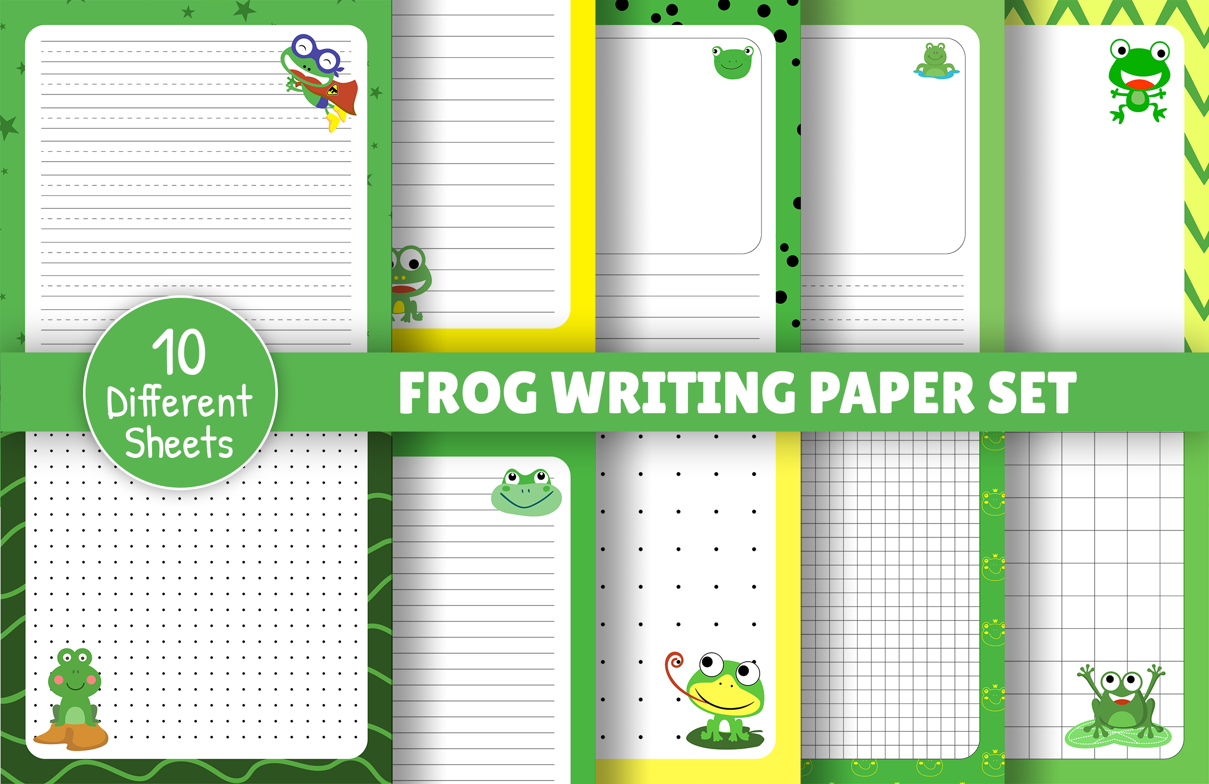 Frog Writing Paper Set: Handwriting, Lined, Graph, Drawing, and Dotted ...