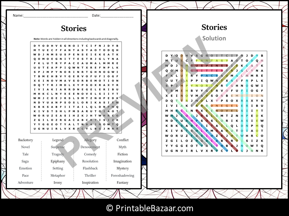 Stories Word Search Puzzle Worksheet Activity | Teaching Resources