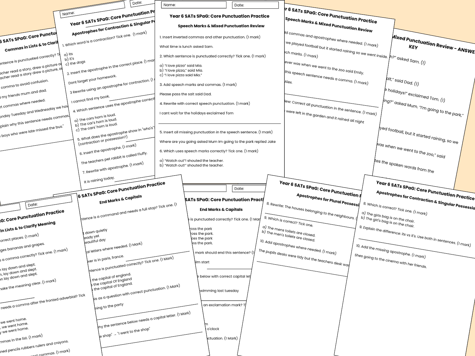Year 6 SATs SPaG Punctuation Worksheets | Apostrophes, Commas, Speech ...