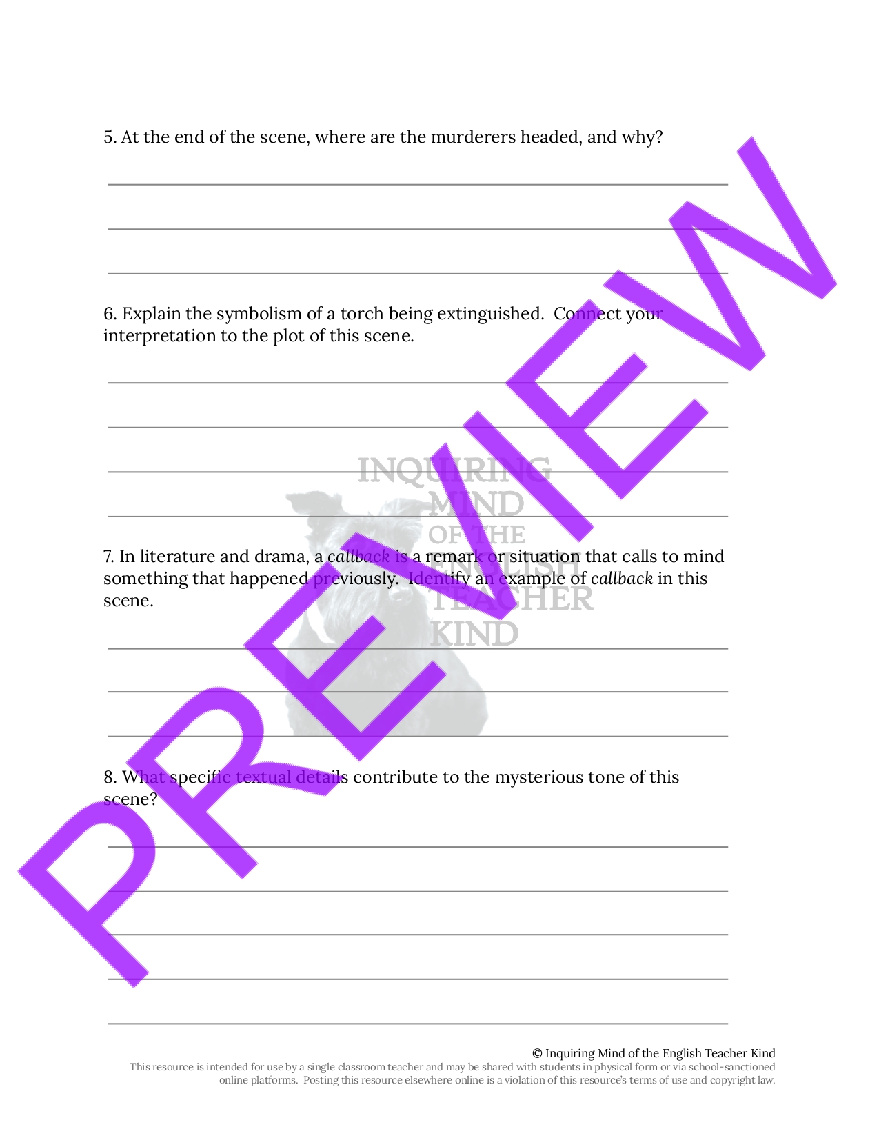 Macbeth Act 3 Scene 3 Close Reading Worksheet | Teaching Resources