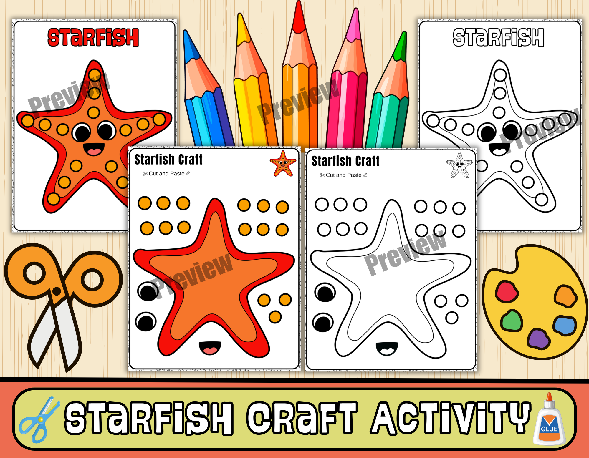 Starfish Craft Template-Ocean Animals Bulletin Board Craft-Summer Cut ...