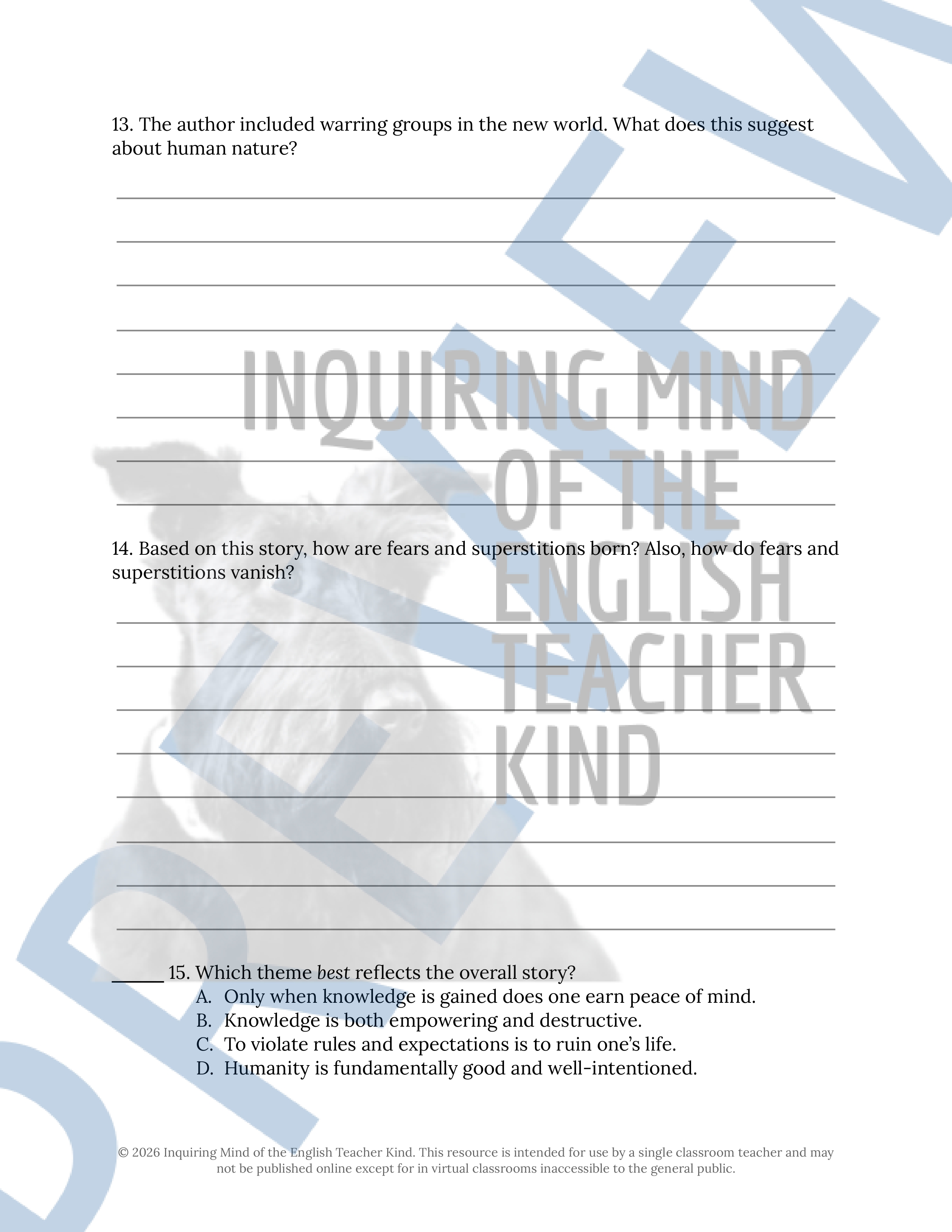 "By the Waters of Babylon" Close Reading Analysis Worksheet | Dystopian ...