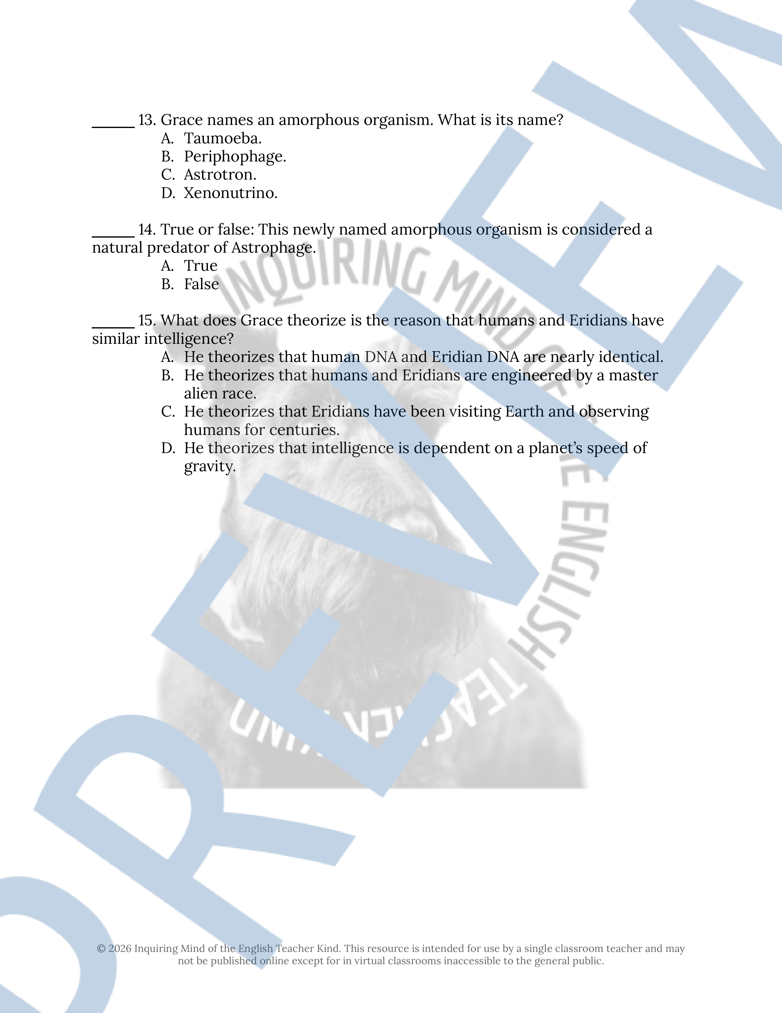 Project Hail Mary Chapters 19, 20, and 21 Quiz and Answer Key | Science ...