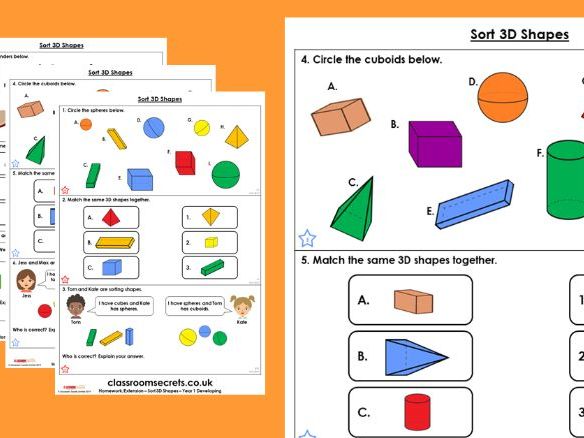 Year 1 Sort 3d Shapes Autumn Block 3 Maths Homework Extension Teaching Resources