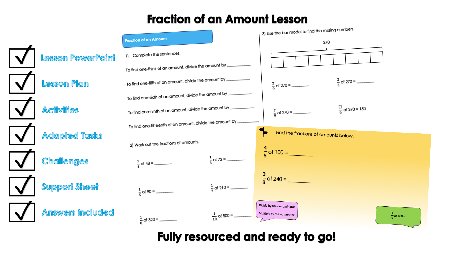 Year 6 Fractions (B) - Fraction of an Amount Lesson | Teaching Resources