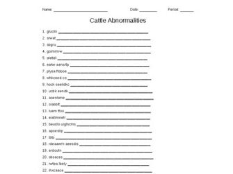 Cattle Abnormalities Word Scramble | Teaching Resources
