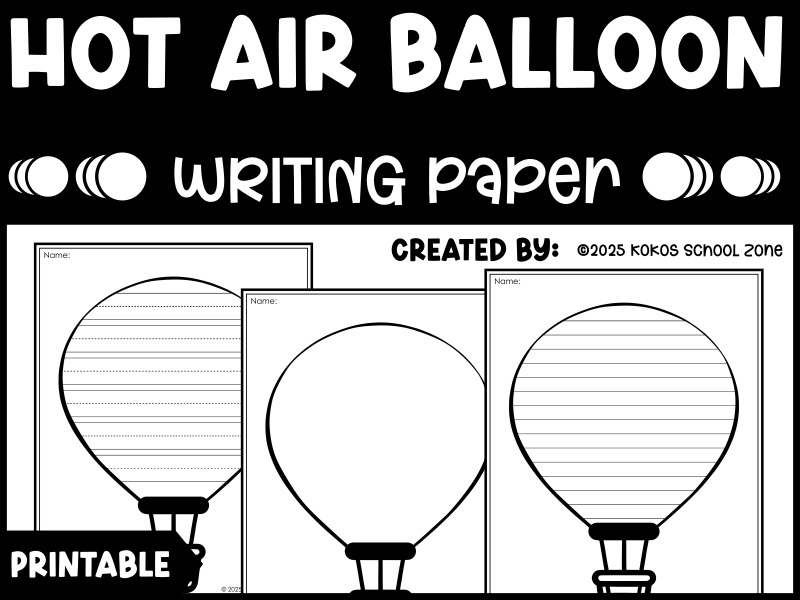 Hot Air Balloon Writing Paper Blank Lined and Dotted Handwriting Lines ...