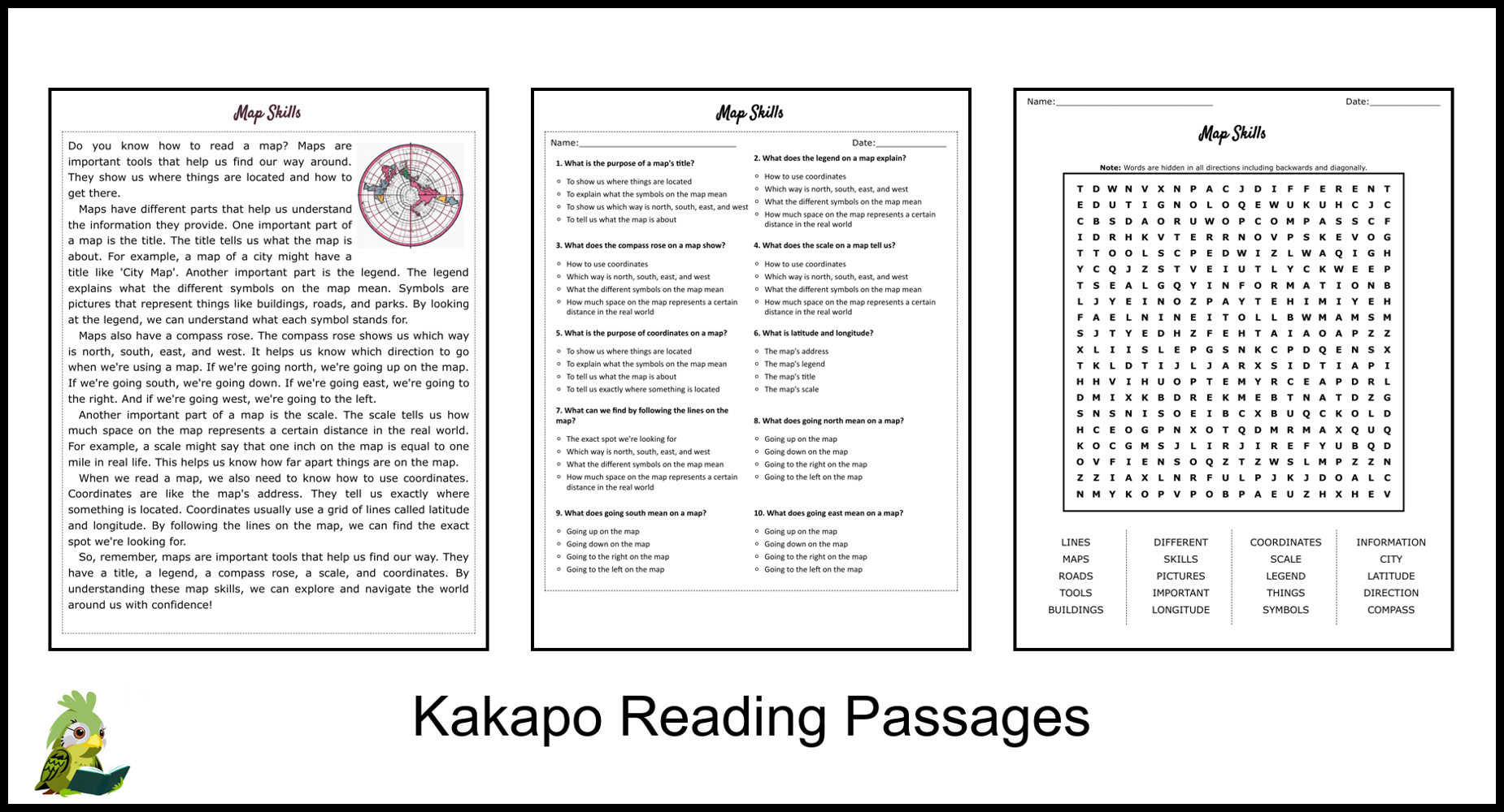 Map Skills Reading Comprehension and Word Search | Teaching Resources
