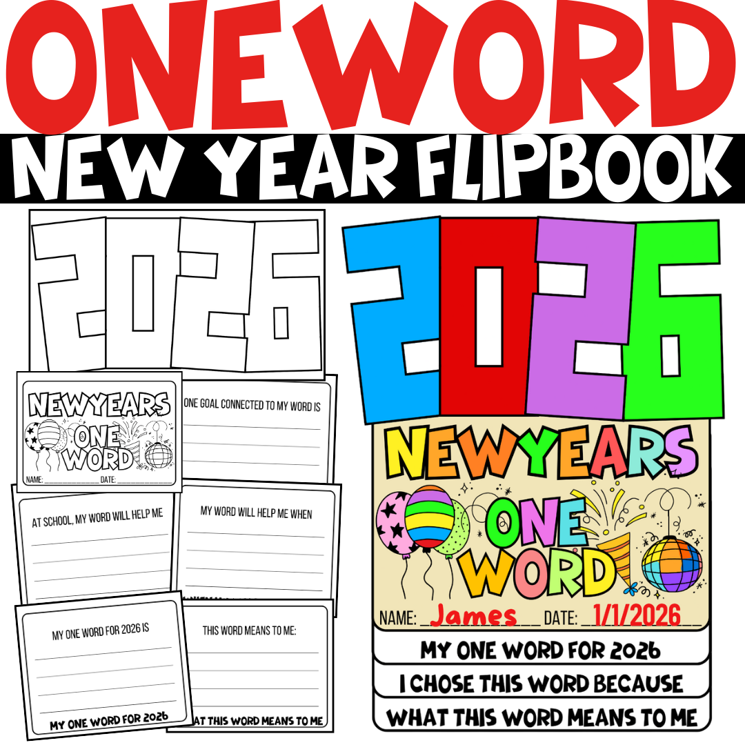 New Year 2026 Craft One Word FlipBook Writing Activity Resolution ...