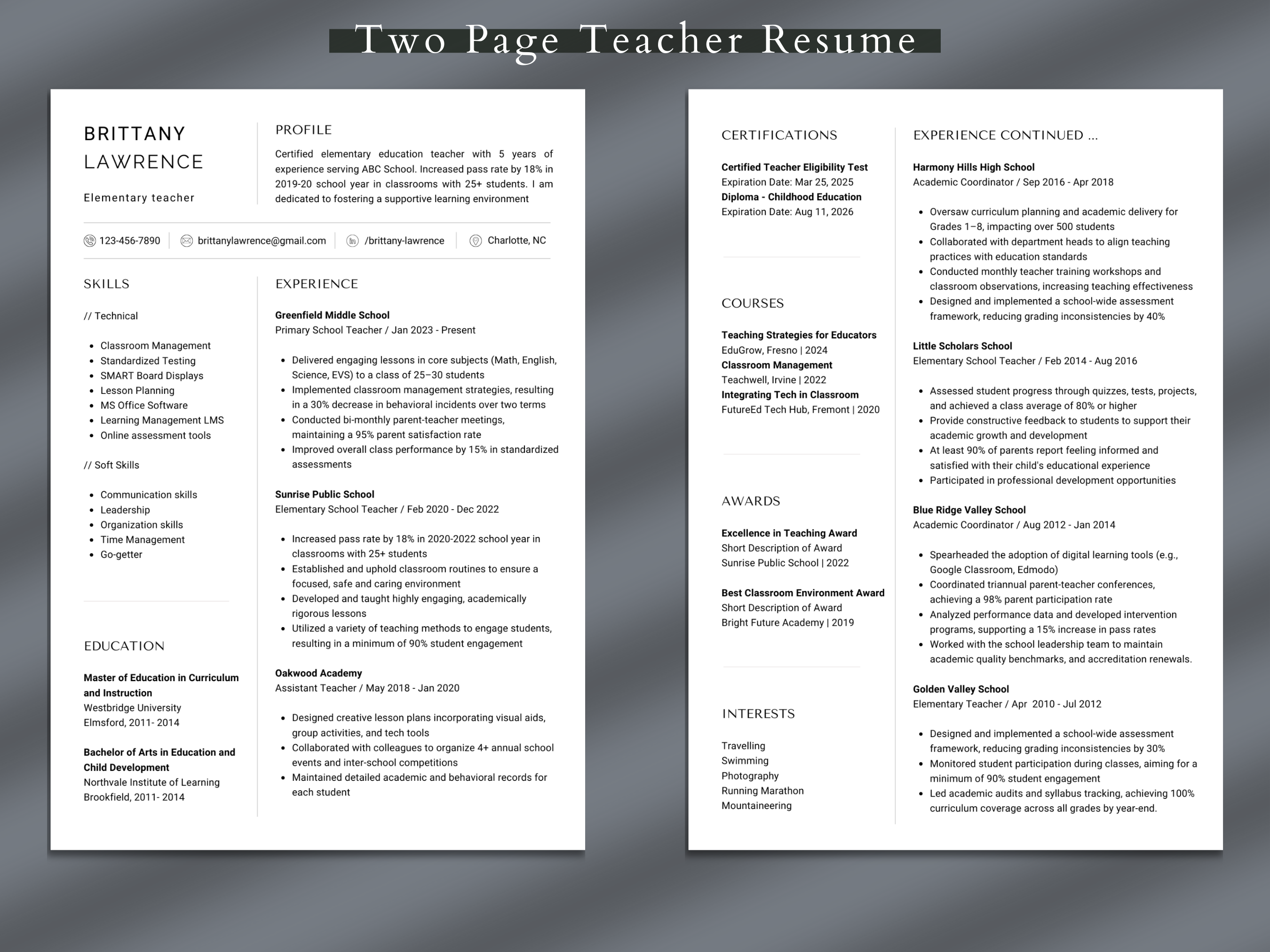 Editable Teacher resume, Simple Teacher CV with Cover Letter, Education ...