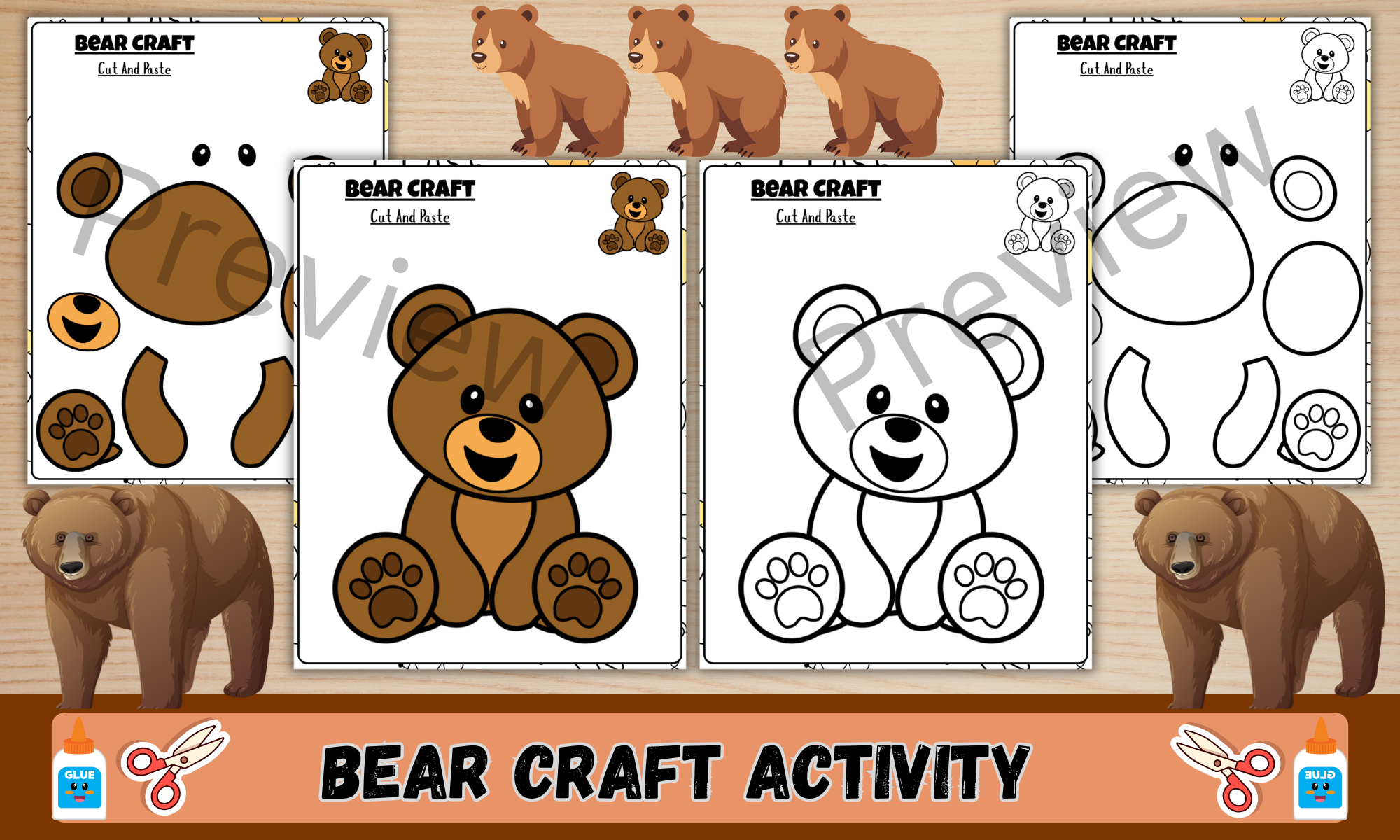 Bear Craft Activity|Woodland Animals|Cut and Paste| Winter Animal |Life ...