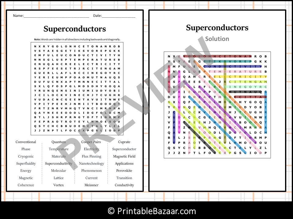 Superconductors Word Search Puzzle Worksheet Activity | Teaching Resources