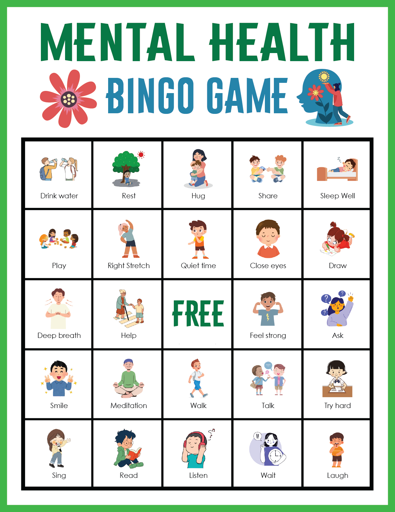 Mental Health Bingo, Self Care Self-Esteem & Wellness | World Mental ...