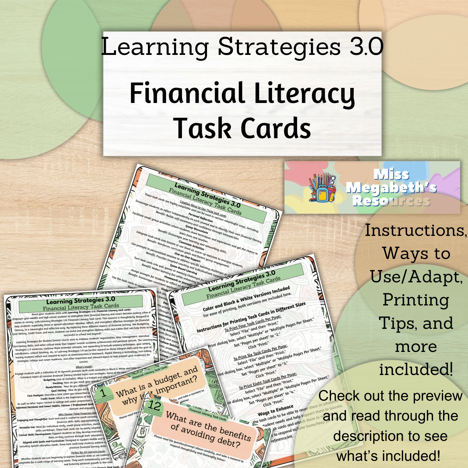 Learning Strategies 3.0: Financial Literacy Task Cards |No Prep ...