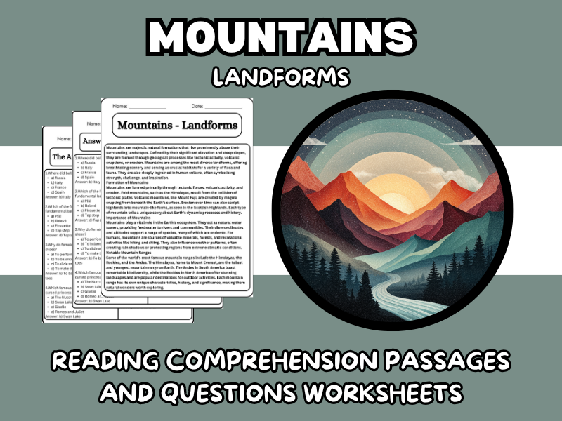 Mountains - Landforms Reading Comprehension Passages & Questions ...