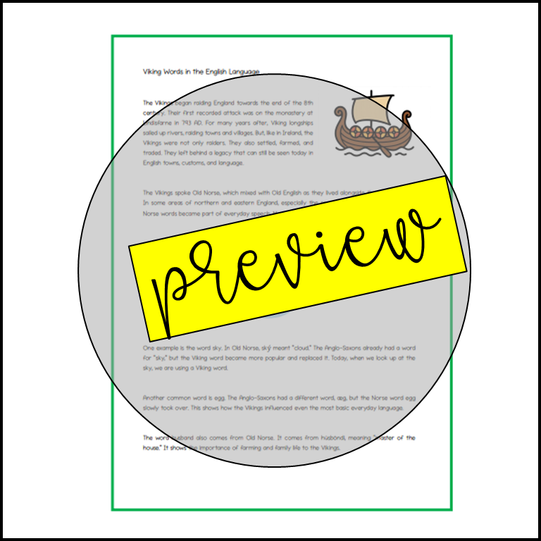 Viking Words in the English Language Comprehension Worksheet | KS2 ...