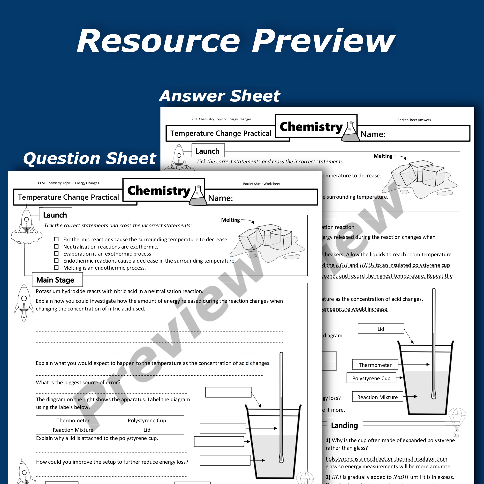 Temperature Change Practical Home Learning Worksheet GCSE | Teaching ...