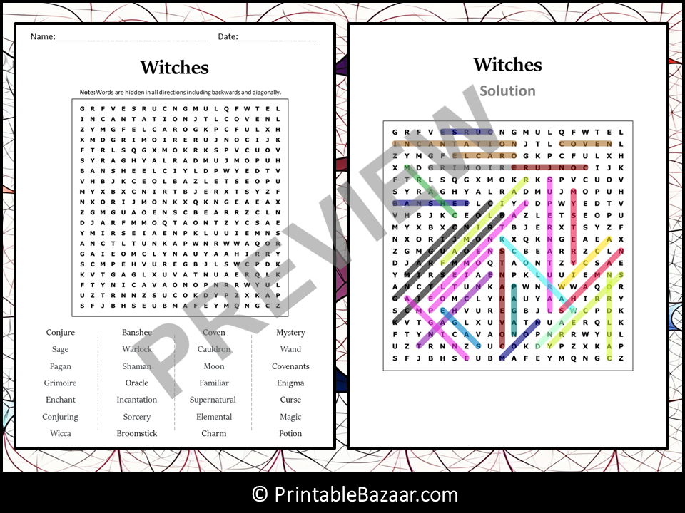 Witches Word Search Puzzle Worksheet Activity | Teaching Resources
