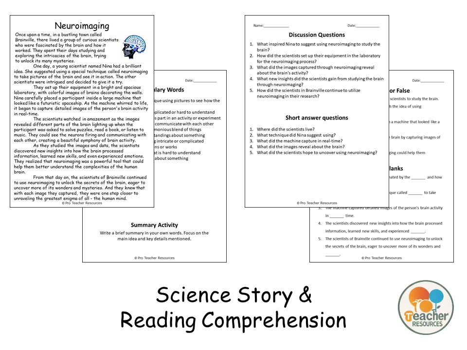 Neuroimaging Reading Science Story Comprehension Questions Worksheet ...
