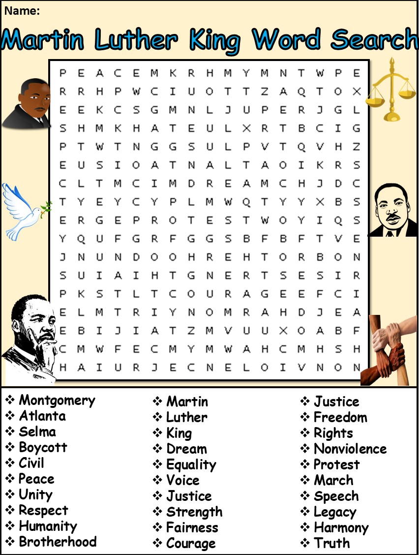 Martin Luther King Jr Word Search and Maze – Medium Puzzle Pack (30 ...