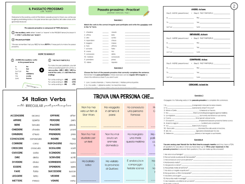Italian Passato Prossimo Verbs (with Avere) - Grammar Worksheets ...