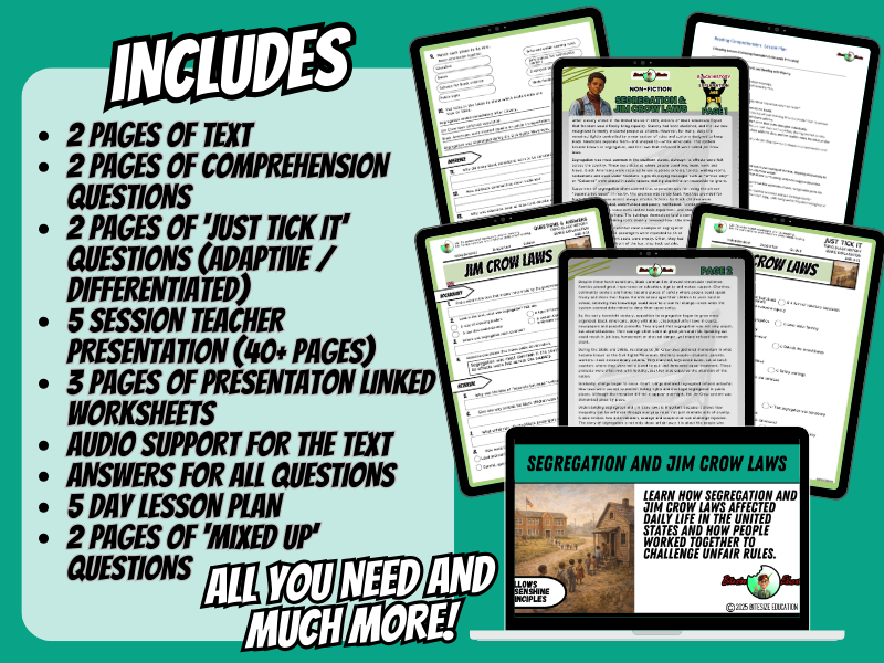 Segregation & Jim Crow Laws | Reading Comprehension | Year 5/6 ...