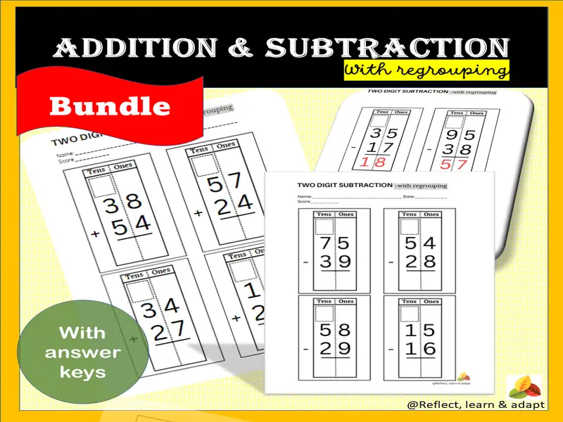 Two Digit Addition And Subtraction With Regrouping Adaptive Resources Two Digit Addition And Subtraction With Regrouping Adaptive Resources