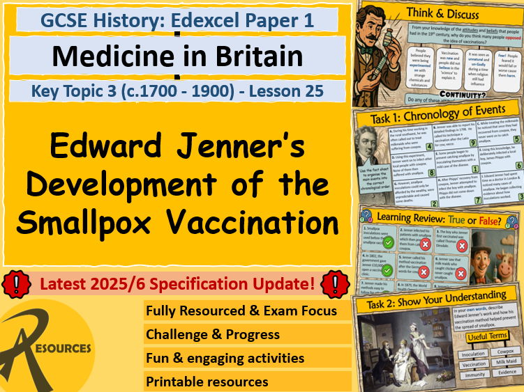 Edward Jenner Smallpox Vaccination - GCSE History Edexcel - Medicine in ...