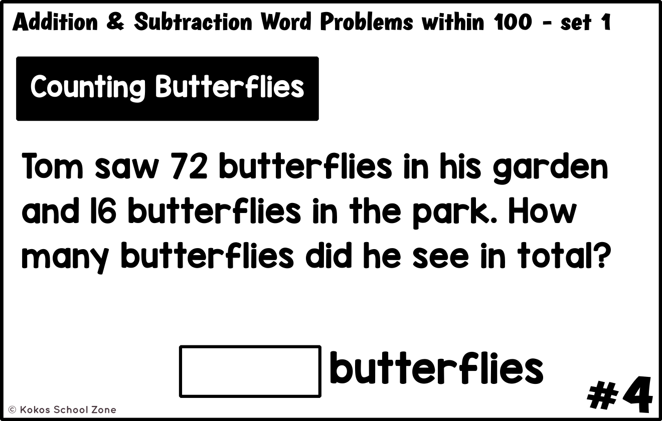 Addition & Subtraction Word Problem Task Cards to 100 - Year 2 Maths ...