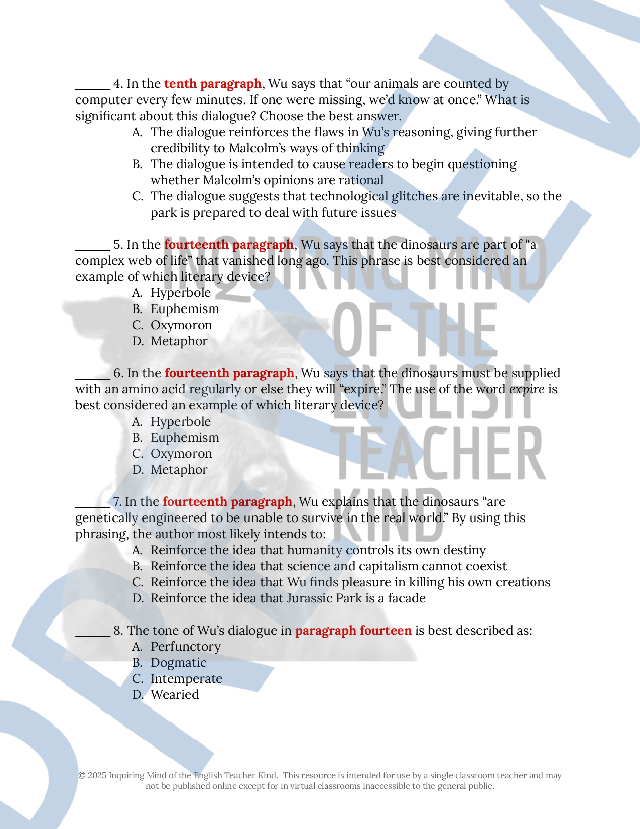 Jurassic Park by Michael Crichton Chapter 20 Close Reading Analysis ...