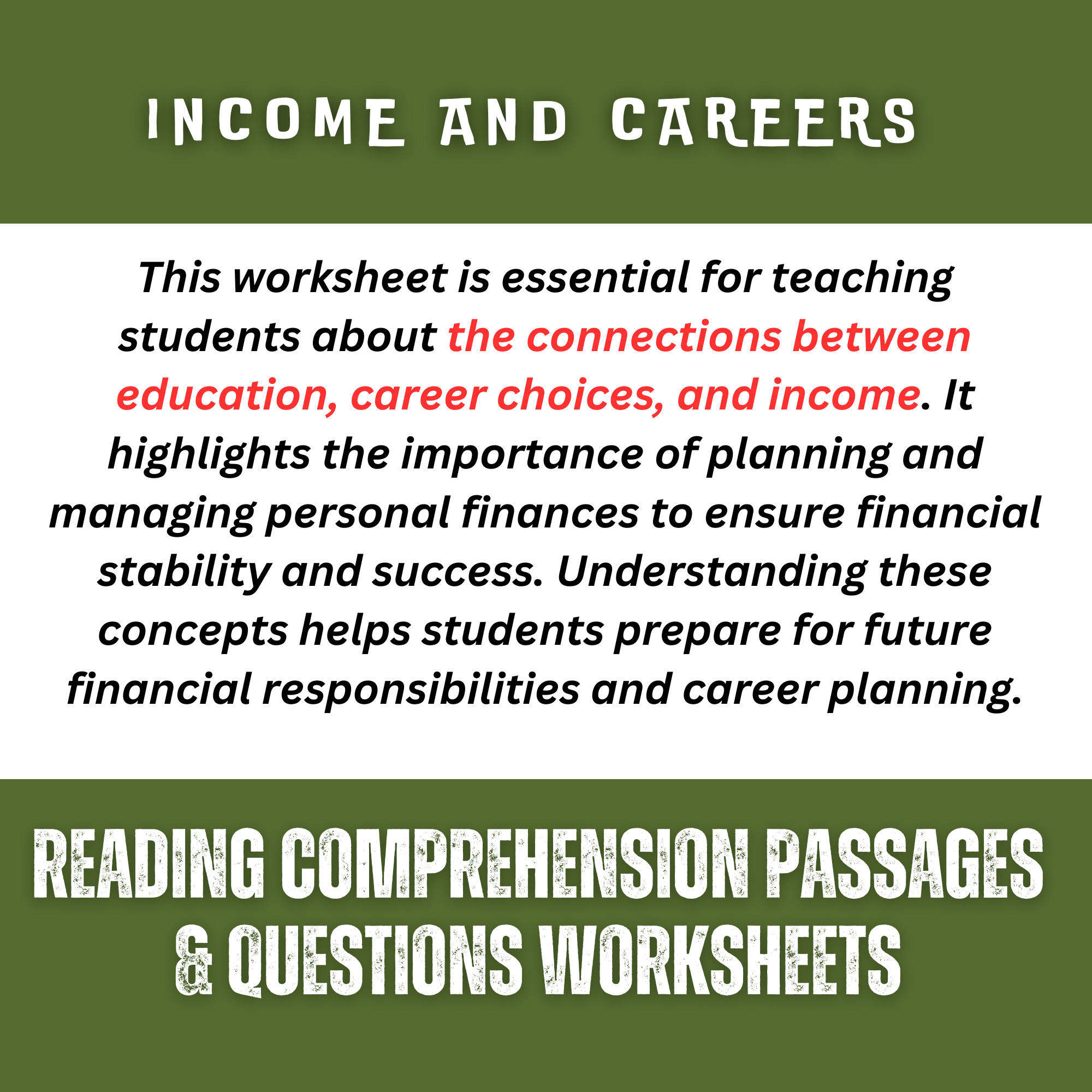 Income and Careers - Economics Reading Worksheet | Teaching Resources