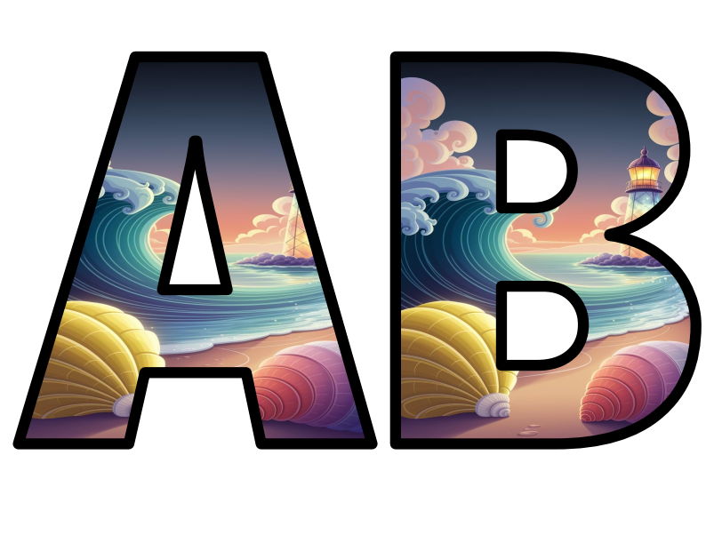 Cartoon Wave Tsunami Cartoon Lighthouse Lettering Set Display Title ...