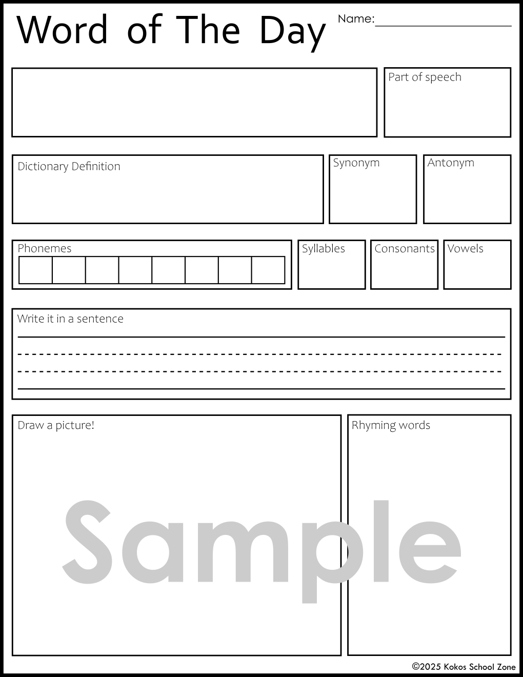 Blank Vocabulary Worksheet