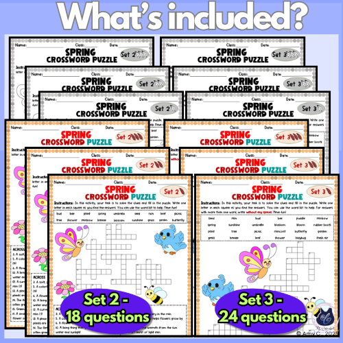 Spring Season Differentiated Colour / B&W Crossword Printables with ...