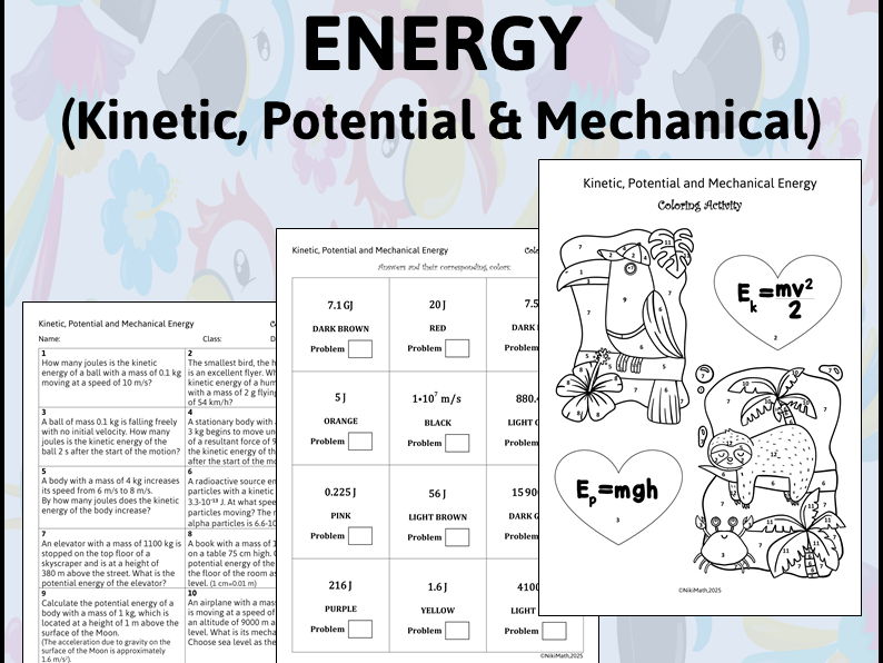 Physics: Energy (Kinetic, Potential & Mechanical)-Color by Code +Typed ...