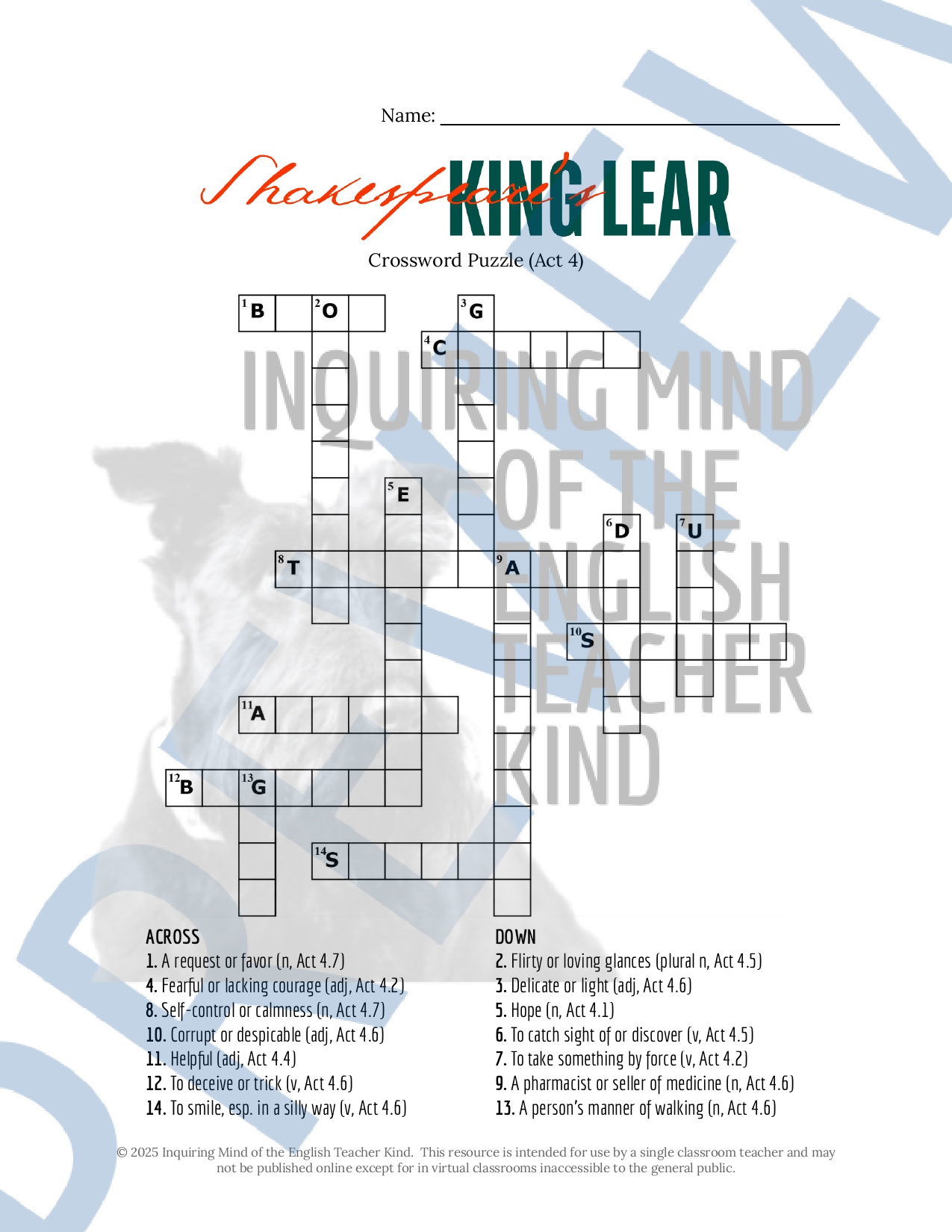 Shakespeare's King Lear Act 4 Vocabulary Games | Teaching Resources