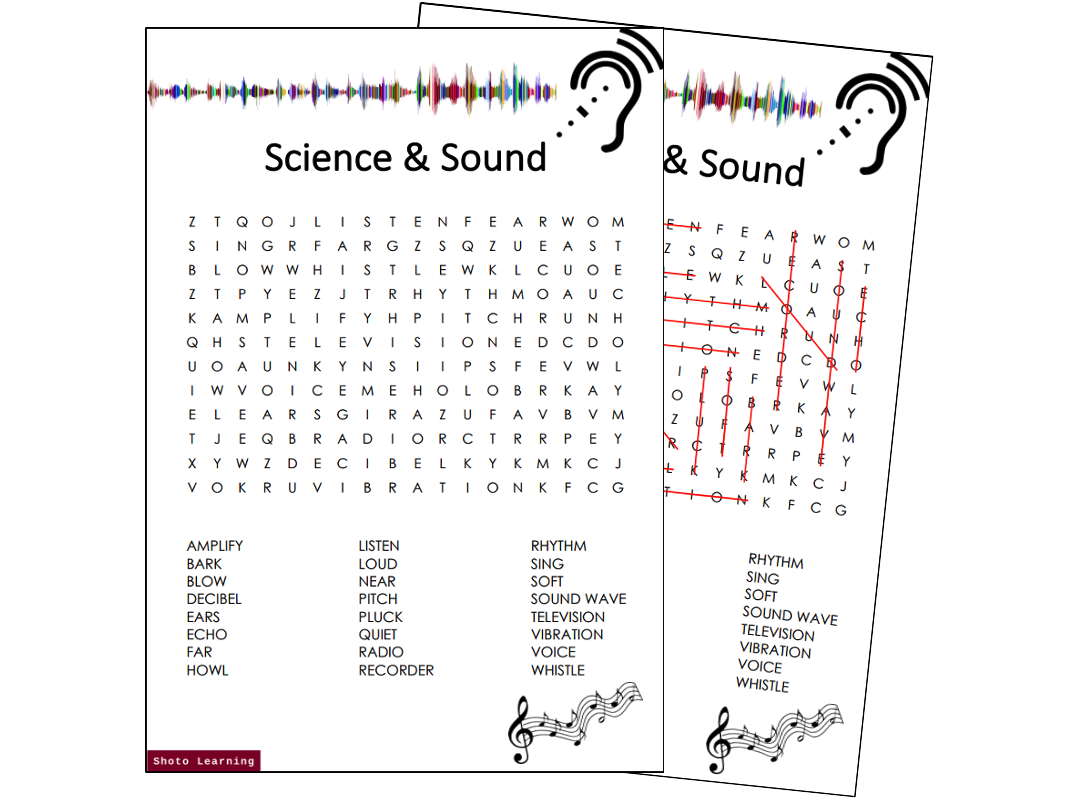 SCIENCE AND SOUND ACTIVITY - BUNDLE WORD FIND UNSCRAMBLE WORDS ...
