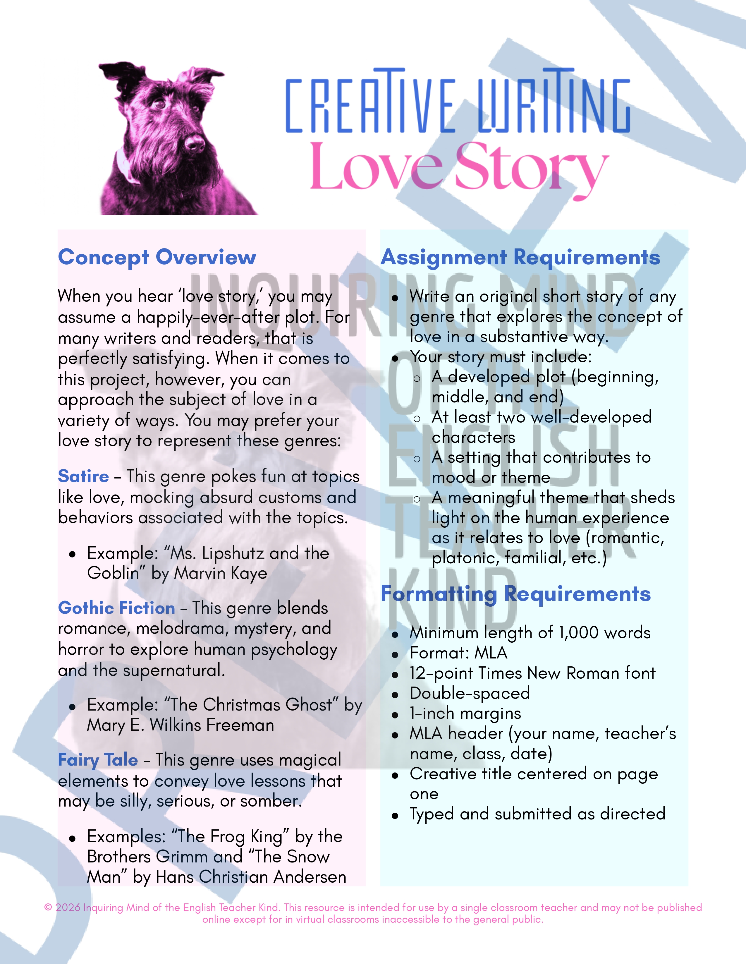 Creative Writing Unit Plan and Narrative Project | Love Stories ...