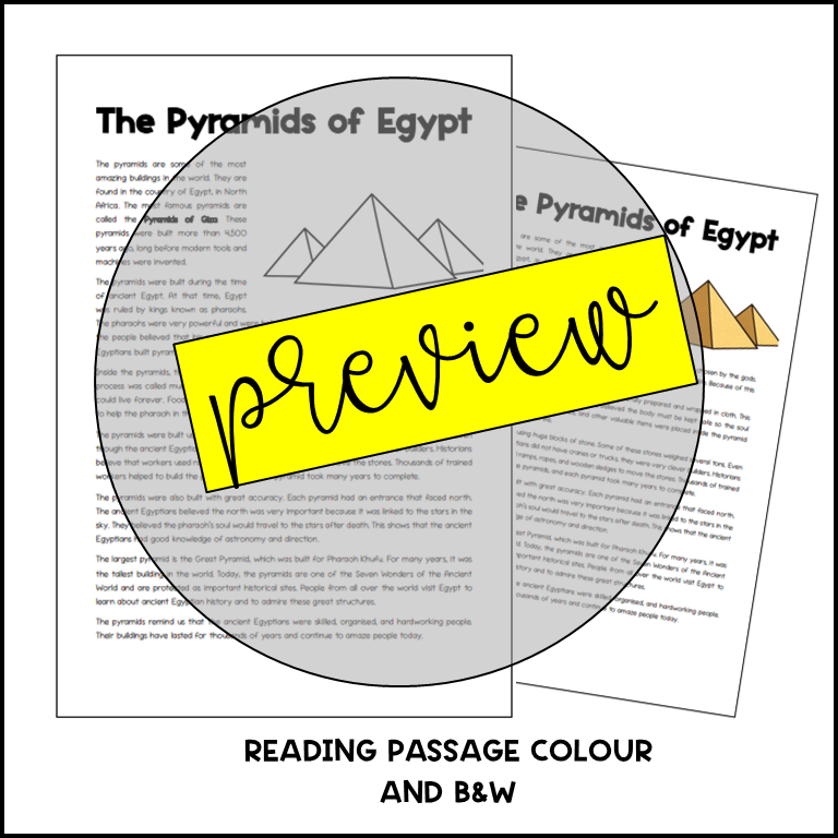 Ancient Egyptian Pyramids Worksheets | Reading, Comprehension ...