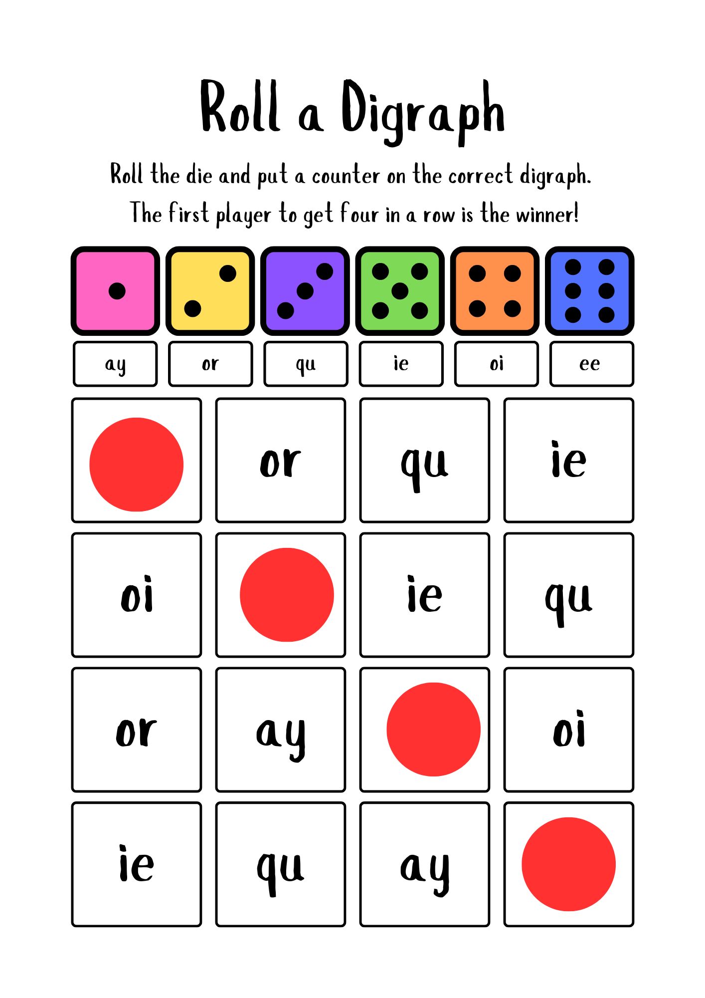 Phonics phase 3 and 5 four in a row game | Teaching Resources