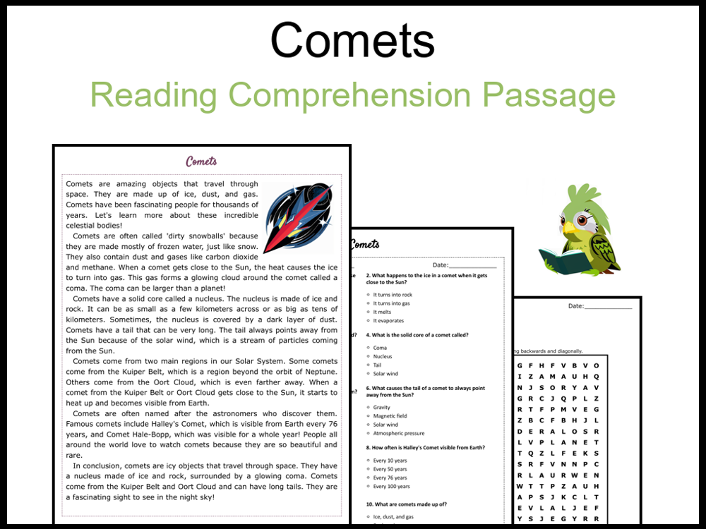 Comets Reading Comprehension and Word Search | Teaching Resources
