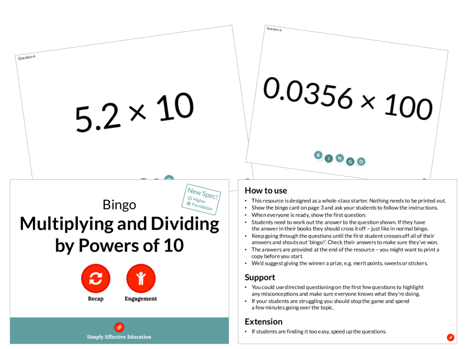 Multiplying And Dividing By Powers Of 10 Bingo Teaching Resources