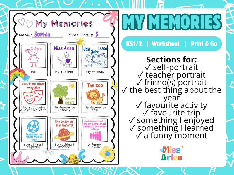 My Memories End of Year Reflection Activity Worksheet, KS1 & KS2 Pupil ...